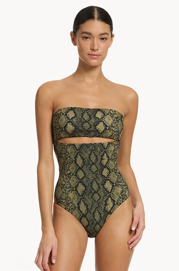 Jets - Python Splice Bandeau One Piece - Olive | Swimwear Galore AU