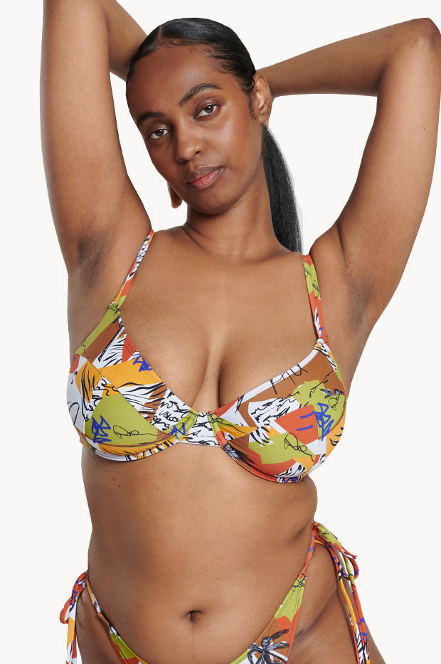 Raq Apparel - Scribble GG/H Cup Balconette Bra - Multi | Swimwear Galore AU