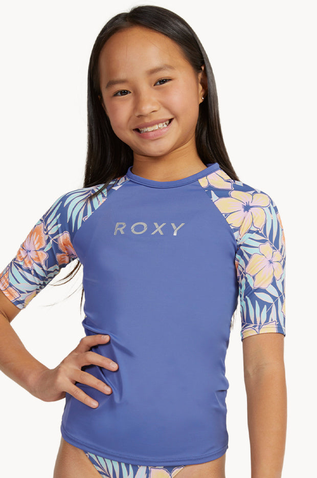 Roxy - Girls Funky Palm Short Sleeve Suntop - Marine | Swimwear Galore US