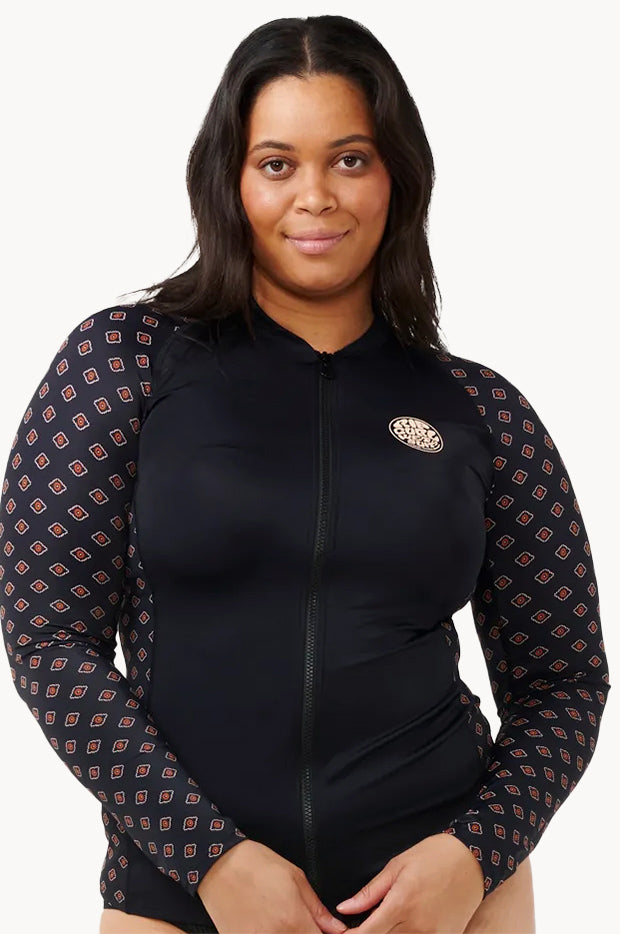 Rip Curl Pacific Dreams Zip Suntop Black | Swimwear Galore AU