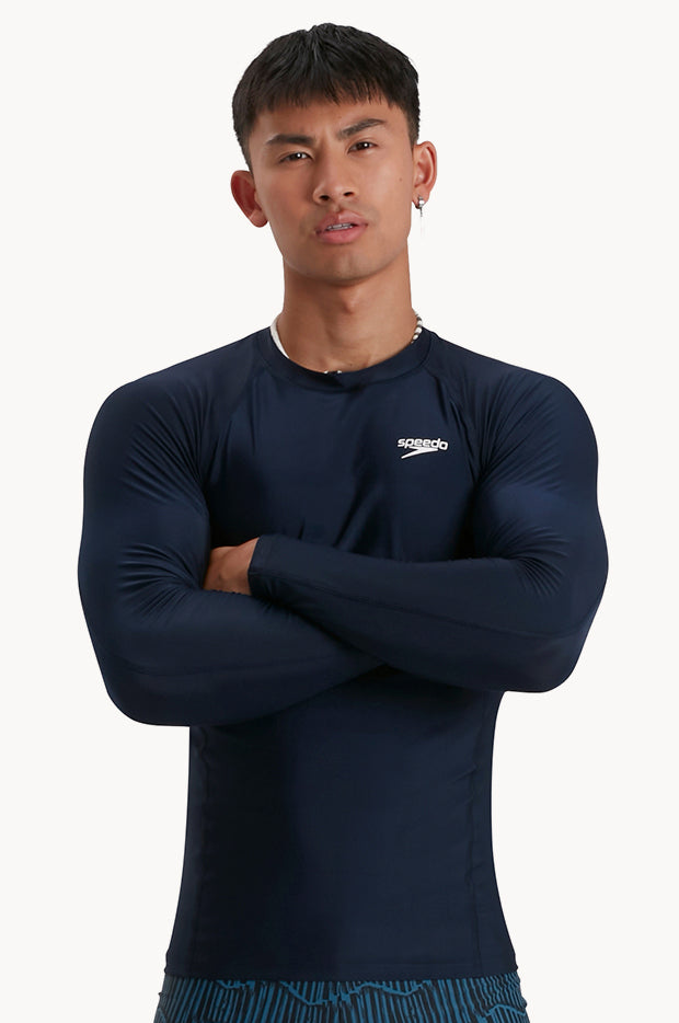 Speedo Mens Plain Long Sleeve Suntop Navy | Swimwear Galore AU