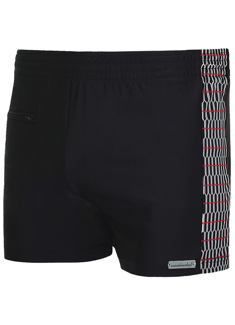 Wavebreaker - Mens Geo Splice Zip Swim Short - Black/Red | Swimwear ...