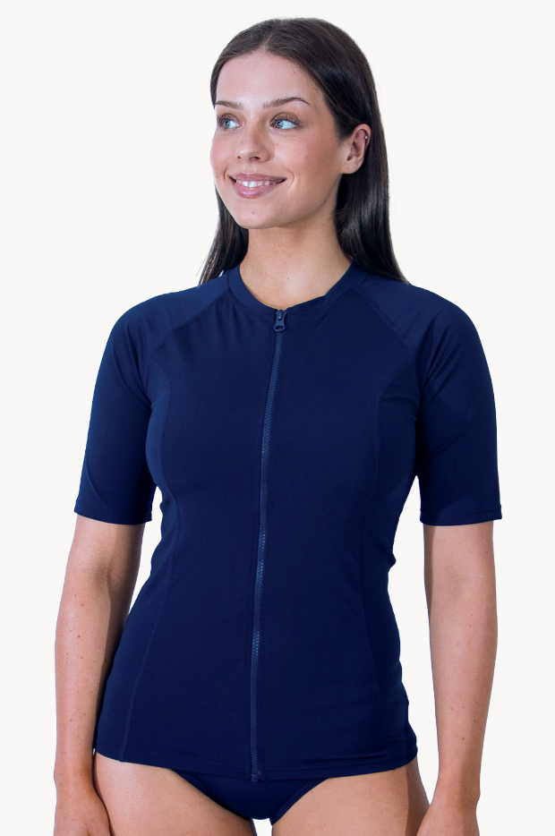 Base Swim - Plain Short Sleeve Suntop - Navy | Swimwear Galore AU