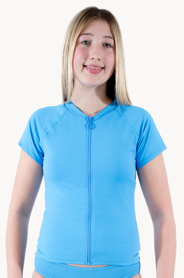Base Swim - Girls Cap Sleeve Rashie - Azure | Swimwear Galore AU