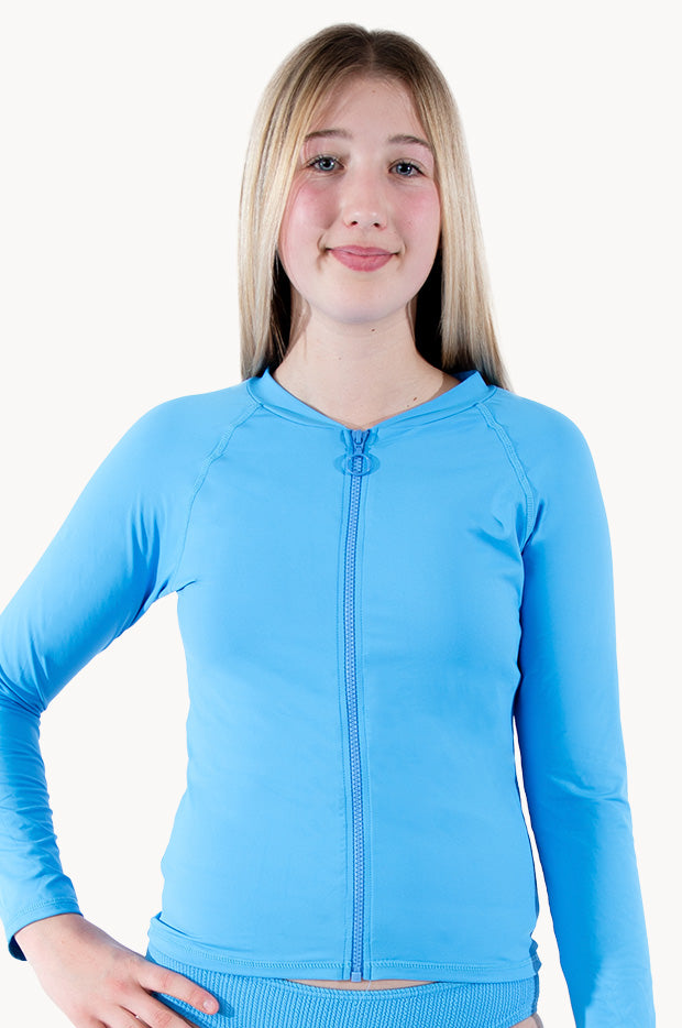 Base Swim - Girls Long Sleeve Rashie - Azure | Swimwear Galore AU