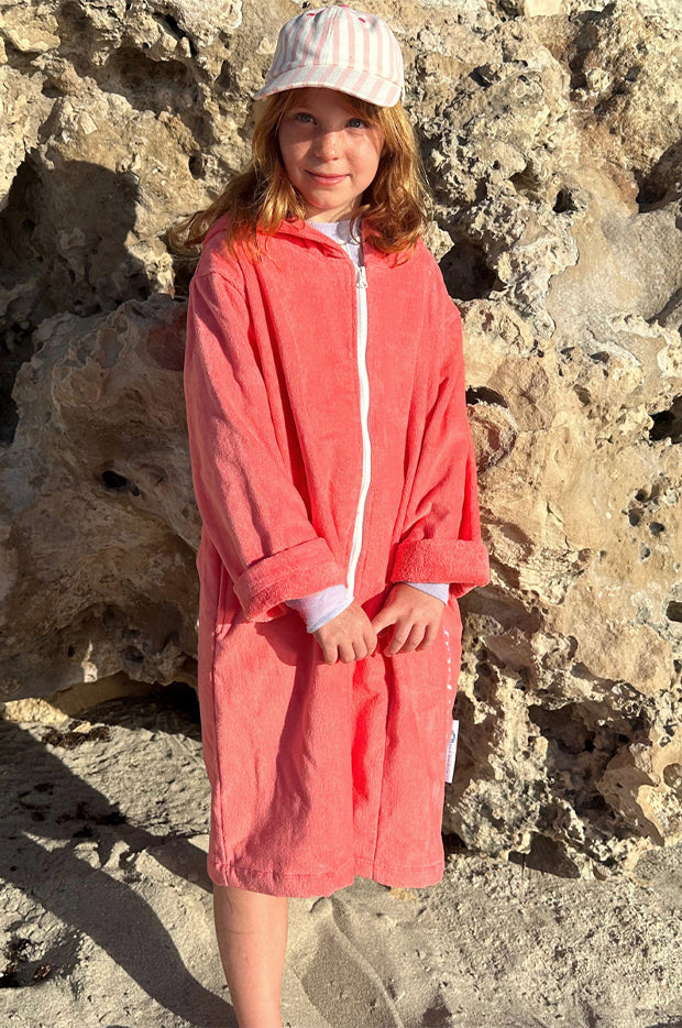 Back Beach Co - Kids Salty Peach Hooded Towelling Robe 7-11Y - Peach