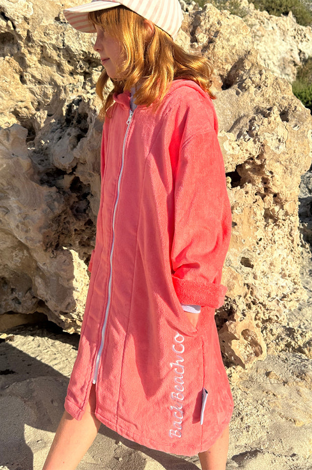 Back Beach Co - Kids Salty Peach Hooded Towelling Robe 7-11Y - Peach