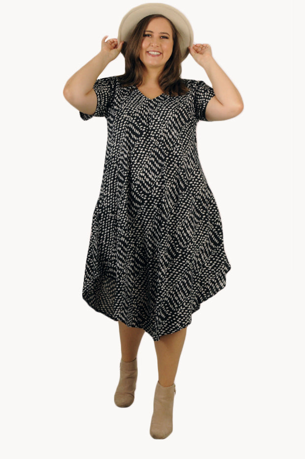 Bodacious - Pebble Great Harbour Cap Sleeve Dress - Black/Blush