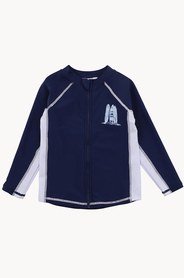 Minihaha Boys Max Splice Zip Suntop Navy/White | Swimwear Galore AU