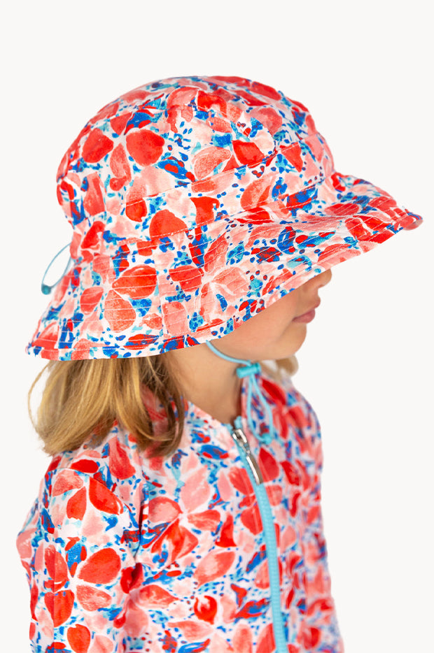 Babes In The Shade - Girls Coral Sunhat - Blue/Coral | Swimwear Galore AU