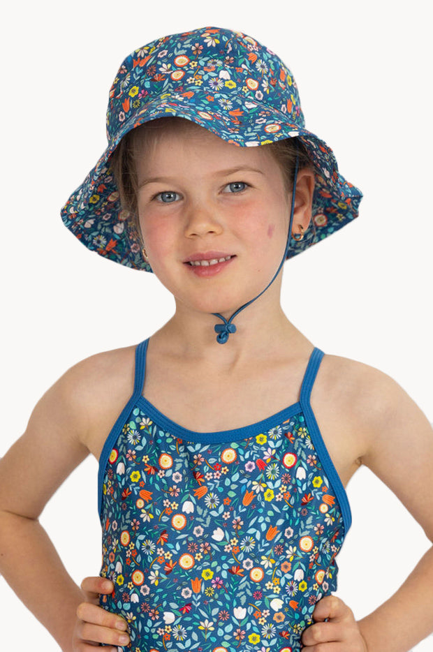 Babes In The Shade - Girls Ditsy Blue Sunhat - Blue | Swimwear Galore AU