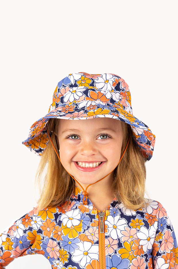 Babes In The Shade - Girls Flower Power Sunhat - Purple/Orange