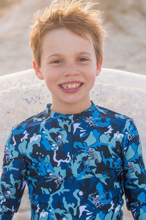 Babes In The Shade Boys Surfing Skeleton Suntop Blue/Grey | Swimwear ...