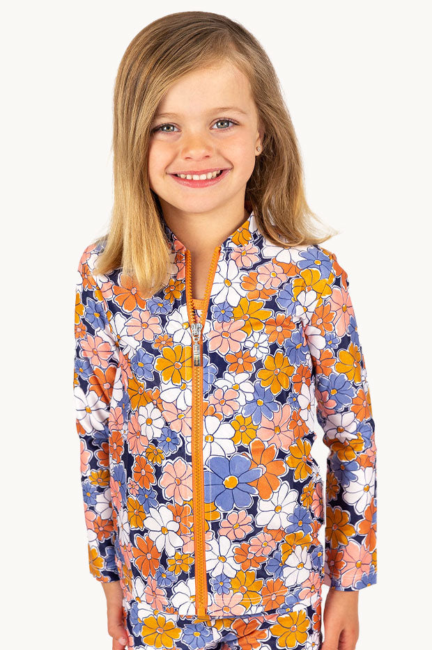Babes In The Shade - Girls Flower Power Suntop - Purple/Orange