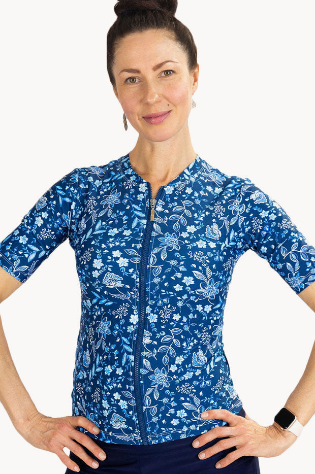 Babes In The Shade - Daphne Short Sleeve Suntop - Navy | Swimwear Galore AU