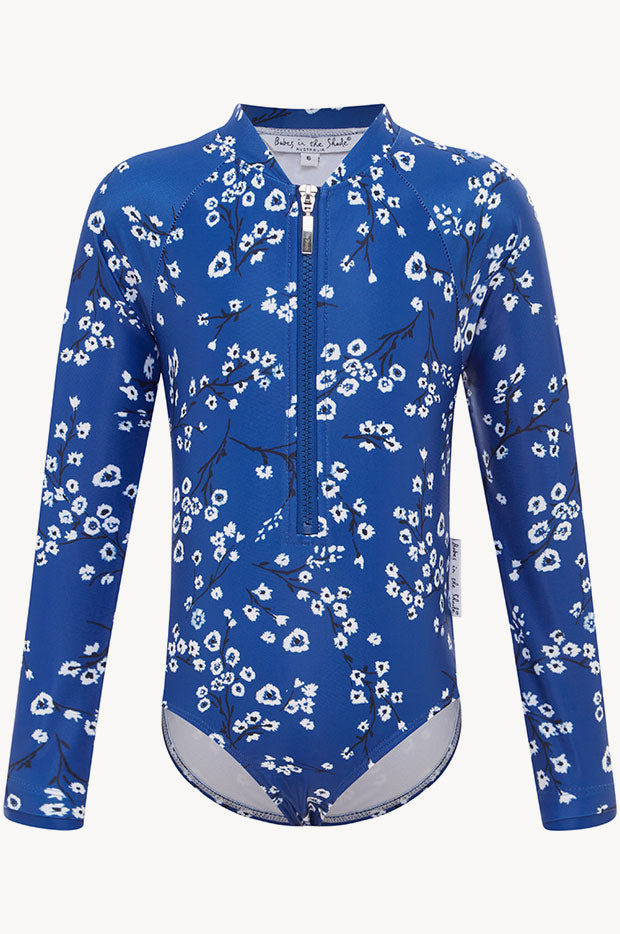 Babes In The Shade Girls Blooms Sunsuit Blue | Swimwear Galore AU