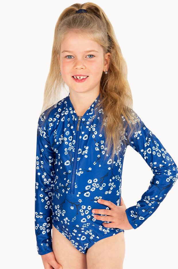 Babes In The Shade Girls Blooms Sunsuit Blue | Swimwear Galore AU