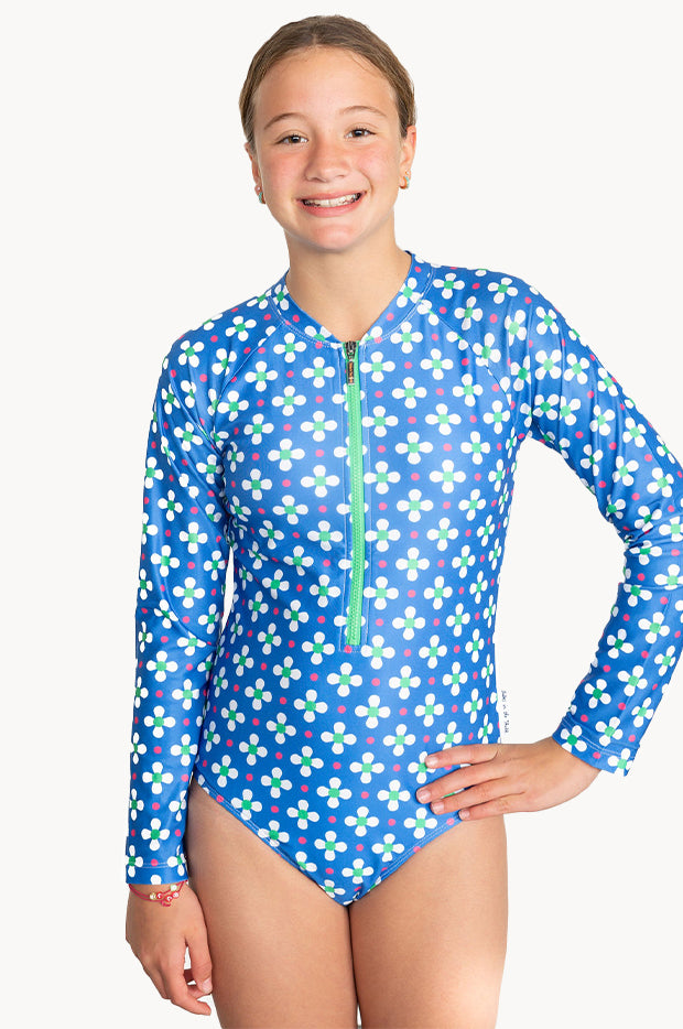 Babes In The Shade - Teen Girls Clover Sunsuit - Blue/White | Swimwear ...