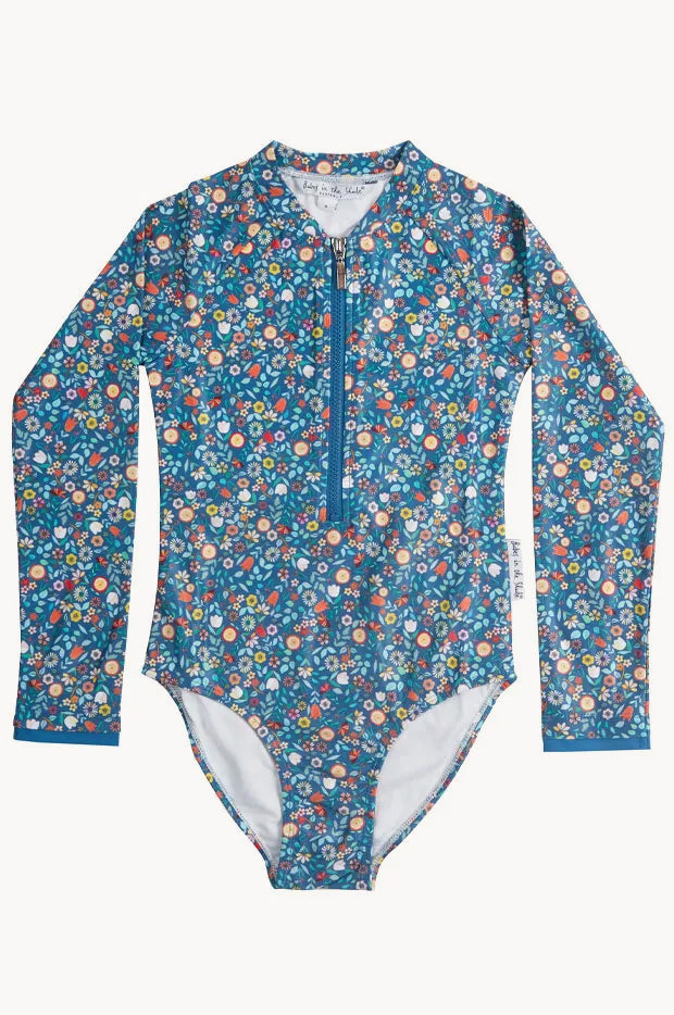 Babes In The Shade - Girls Ditsy Blue Sunsuit - Blue | Swimwear Galore AU