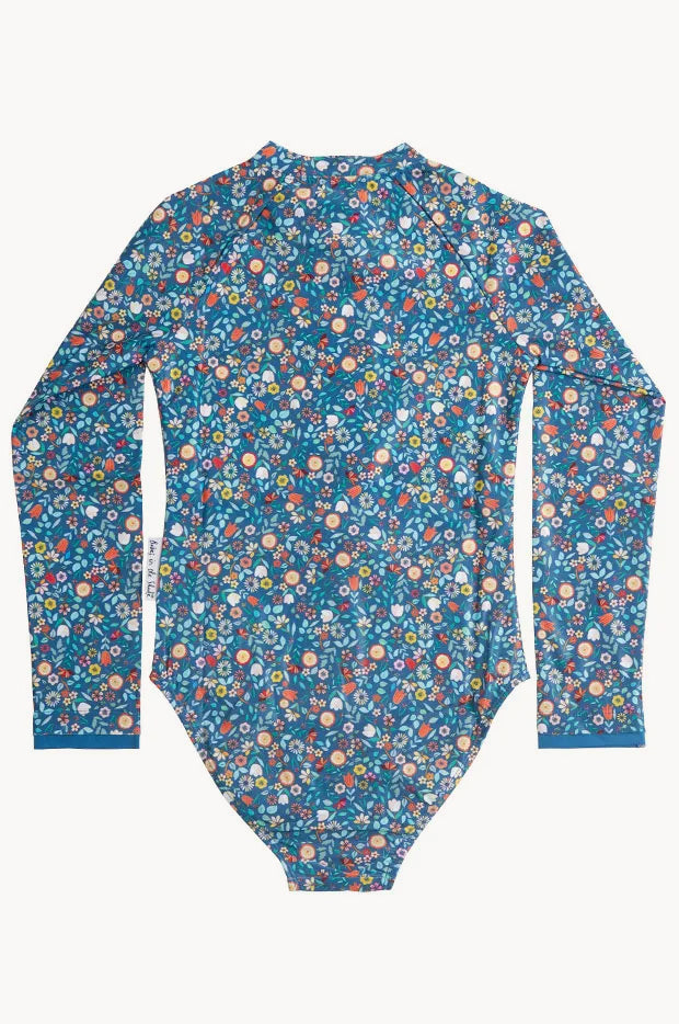 Babes In The Shade - Girls Ditsy Blue Sunsuit - Blue | Swimwear Galore AU