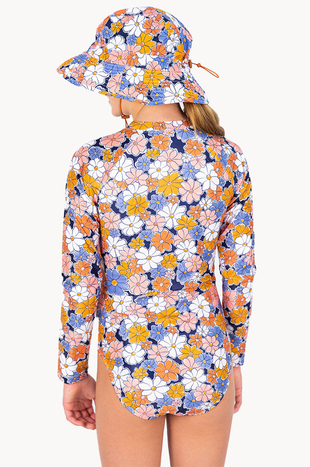 Babes In The Shade - Girls Flower Power Sunsuit - Purple/Orange