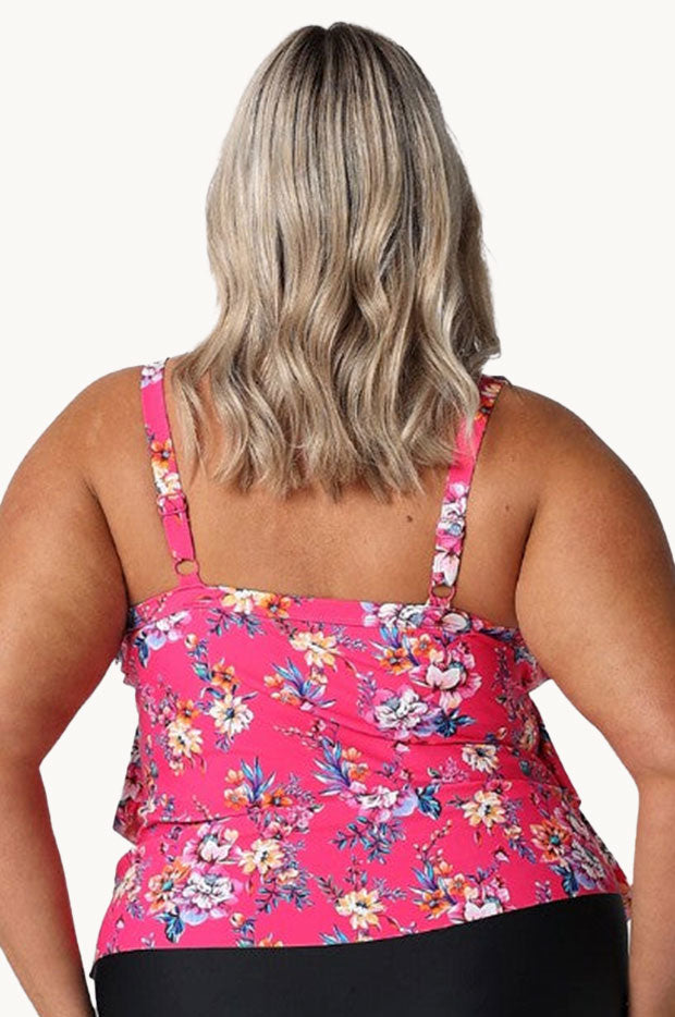 Capriosca - Castaway Tiered Frill Tankini Separate - Hot Pink