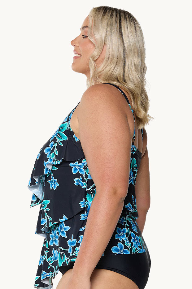 Capriosca - Bahamas Blue Tiered Frill Tankini Separate - Black/Blue