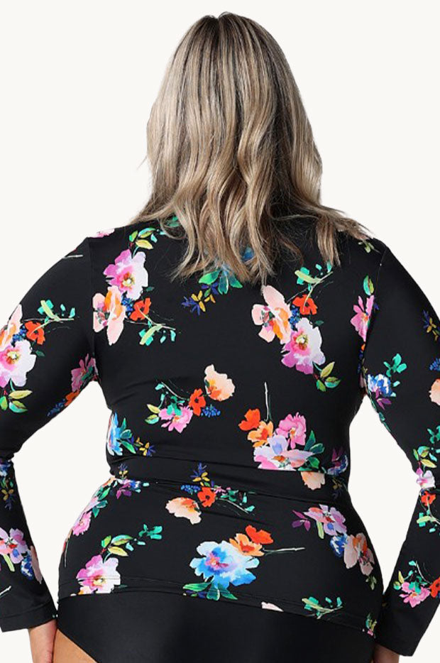 Capriosca - Malibu Long Sleeve Zip Suntop - Black/Multi | Swimwear ...