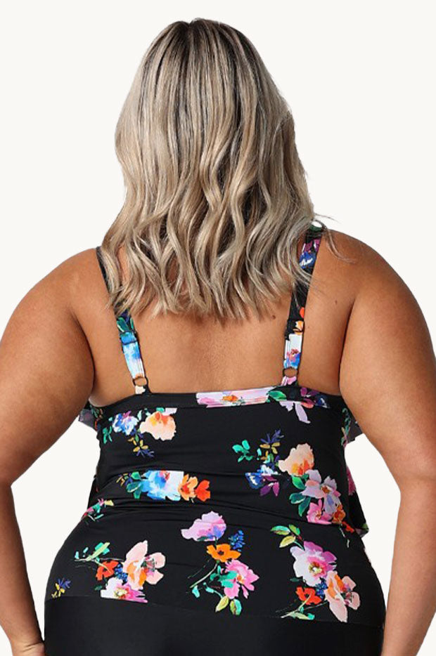 Capriosca - Malibu Tiered Frill Tankini Separate - Black/Multi