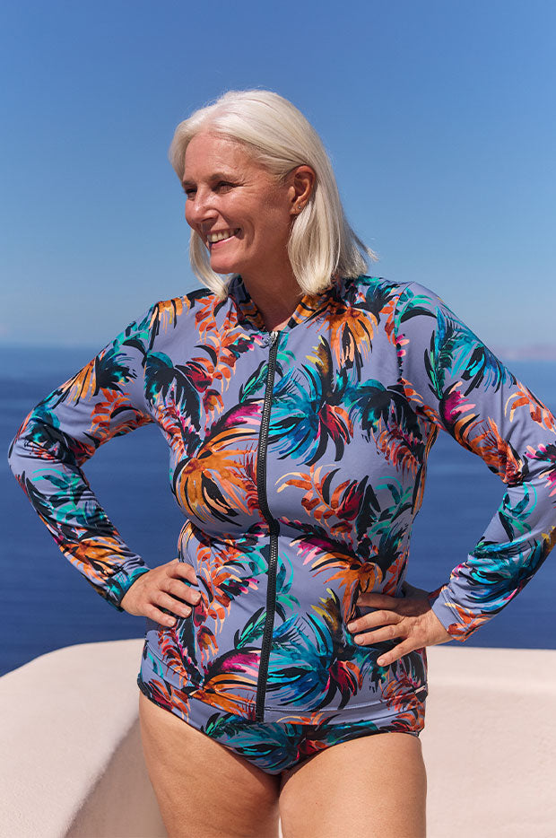Capriosca - Mauritius Long Sleeve Zip Suntop - Dusty Blue | Swimwear ...