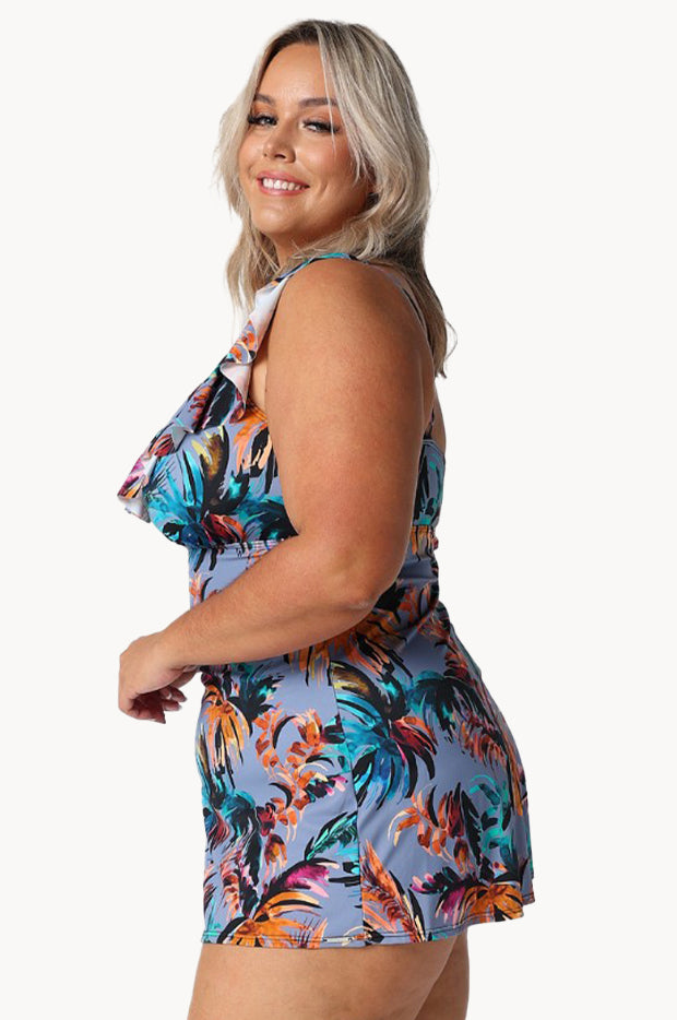 Capriosca - Mauritius Frill Swim Dress - Dusty Blue | Swimwear Galore AU