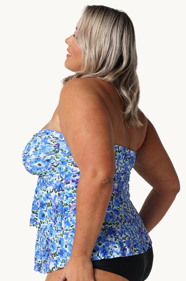 Capriosca - Pansy Tiered Bandeau Tankini Separate - White/Purple