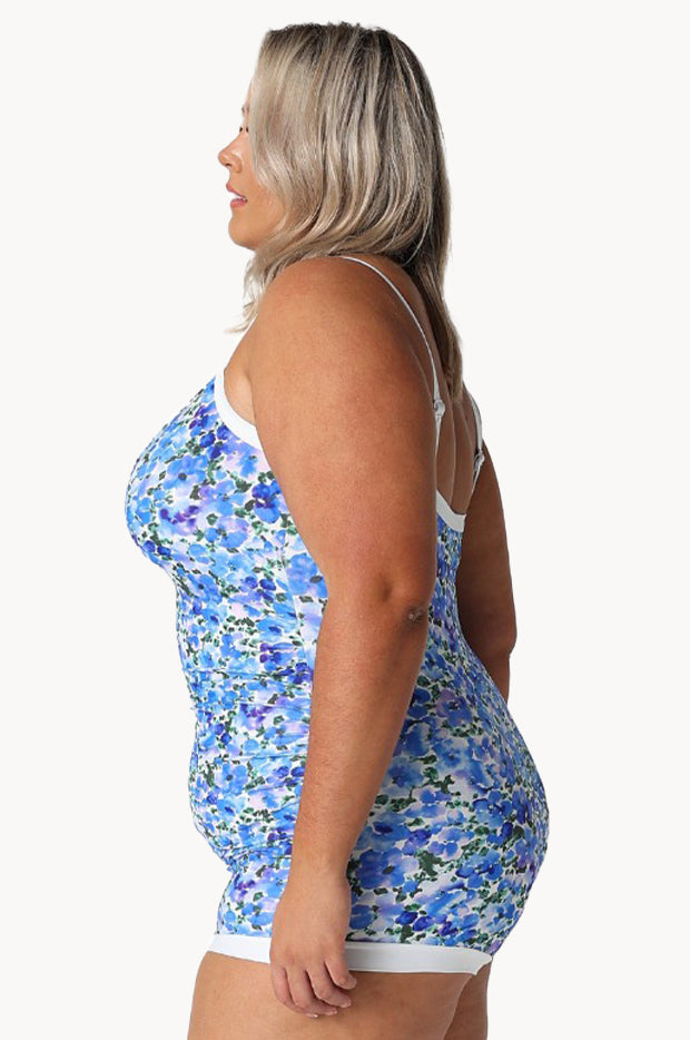 Capriosca - Pansy Tie Front Boyleg One Piece - White/Purple | Swimwear ...