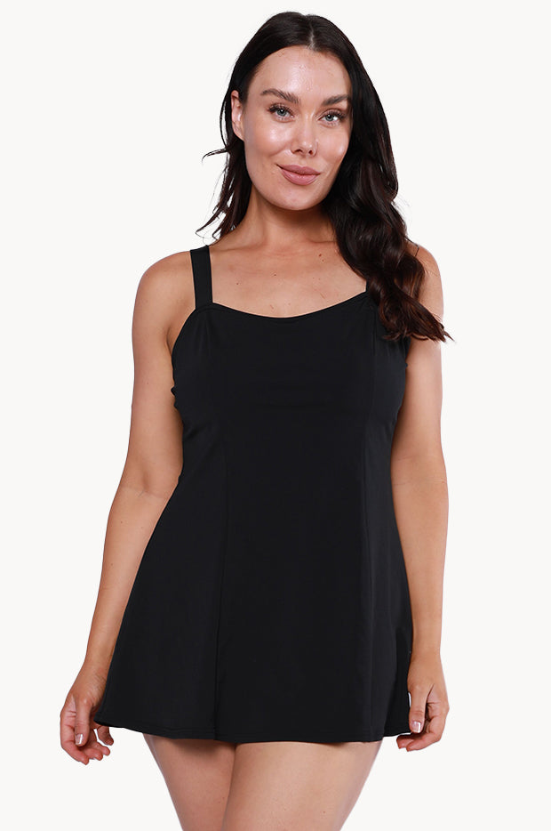 Capriosca - Plain Panelled Swim Dress + - Black | Swimwear Galore AU