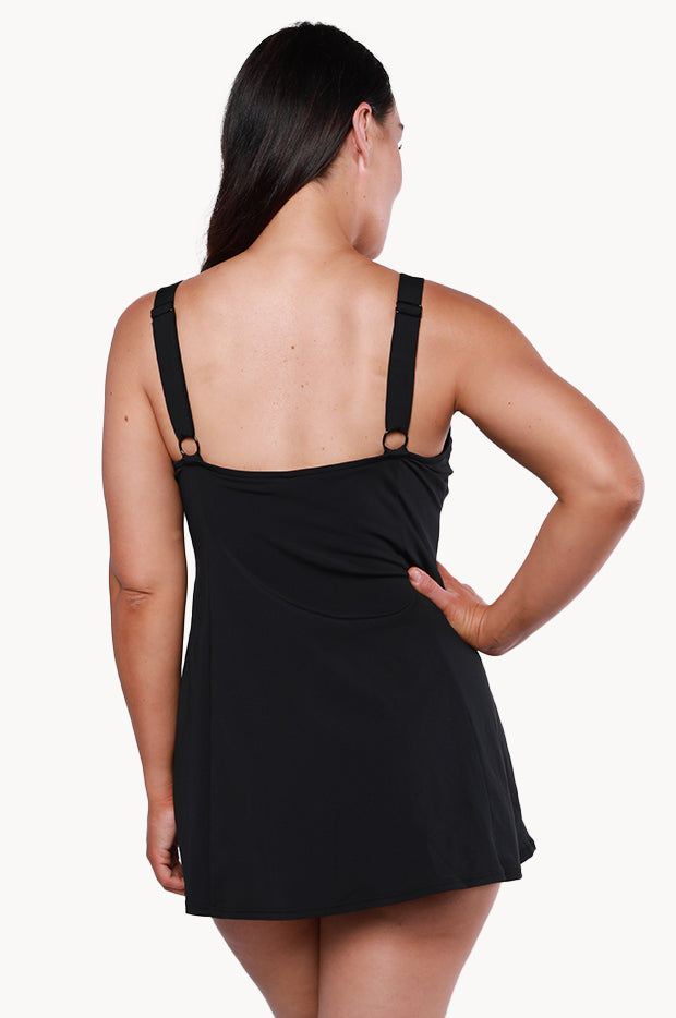 Capriosca - Plain Panelled Swim Dress + - Black | Swimwear Galore AU