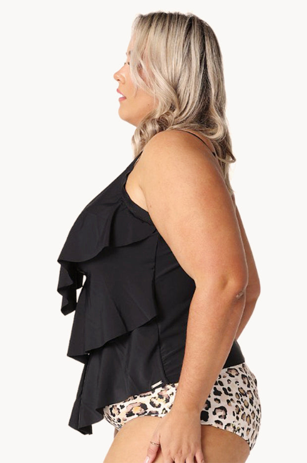 Capriosca Pool Tiered Frill Tankini Separate Black | Swimwear Galore AU