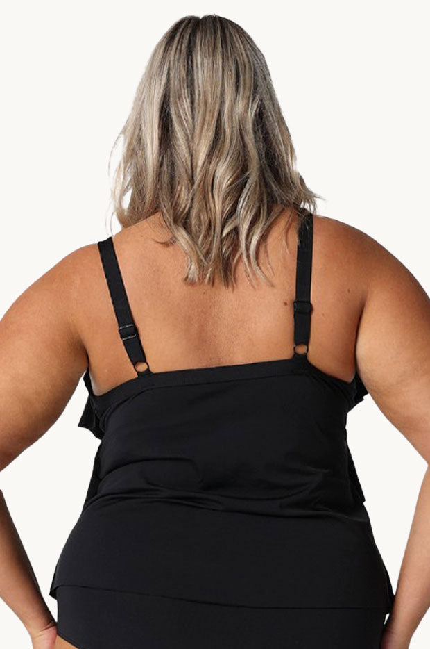 Capriosca - Pool Tiered Frill Tankini Separate - Black | Swimwear Galore AU