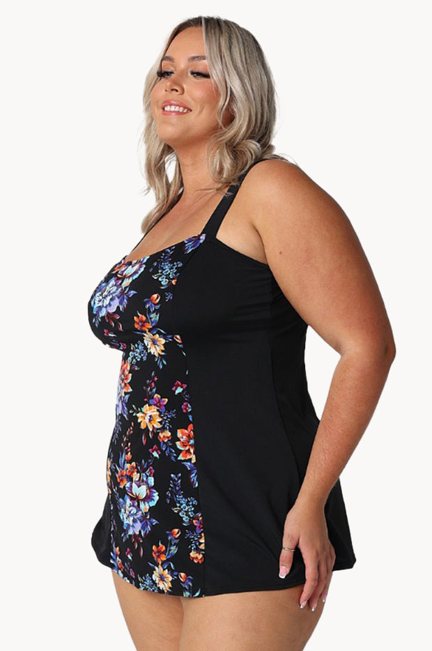 Capriosca - Catalina Wide Strap Swim Dress - Black/Multi | Swimwear ...
