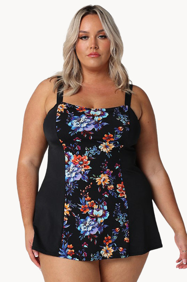 Capriosca - Catalina Wide Strap Swim Dress - Black/Multi | Swimwear ...