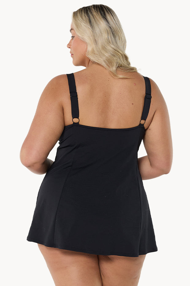 Capriosca - Mono Paisley Wide Strap Swim Dress - Black/White