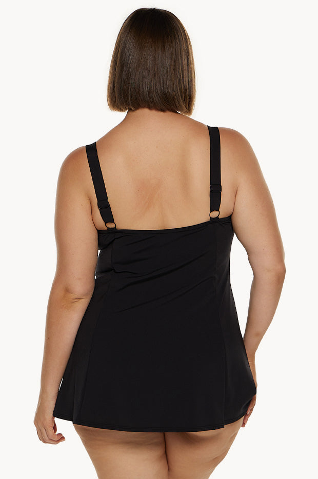 Capriosca - Pink Petals Swim Dress - Black/Pink | Swimwear Galore AU