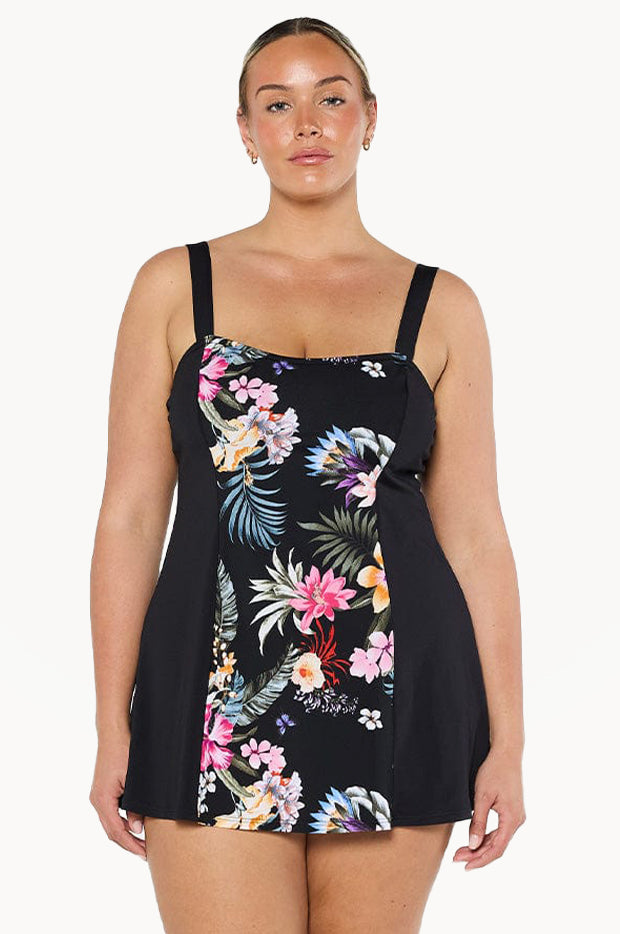 Capriosca - Carnival Wide Strap Swim Dress - Black/Multi | Swimwear ...