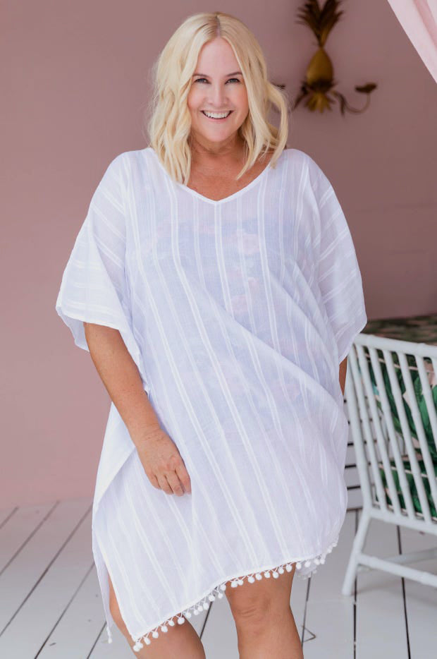 Capriosca - Cotton V Neck Kaftan - White | Swimwear Galore AU
