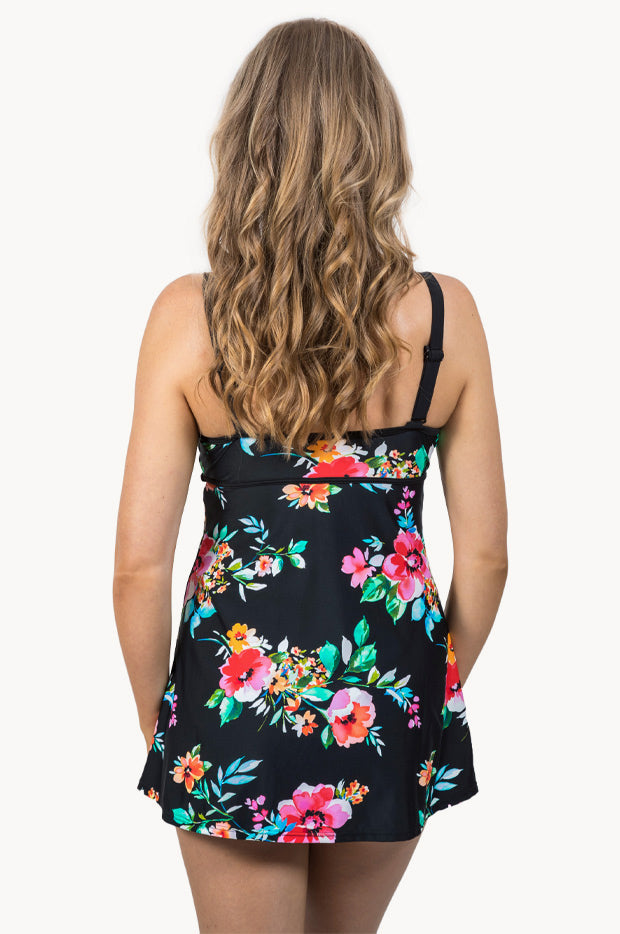 Femme De La Mer - Like A Rose Underwire Swim Dress - Black/Multi