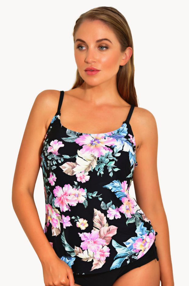 Femme De La Mer - Maui Magic Tie Side Tankini Separate - Black/Multi