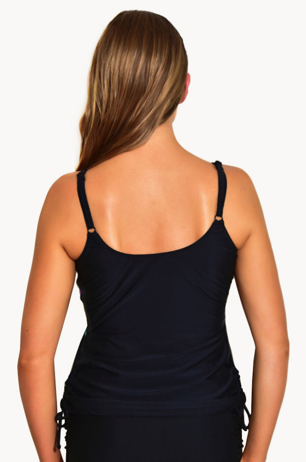 Femme De La Mer - Wild Rose Tie Side Tankini Separate - Black/Multi