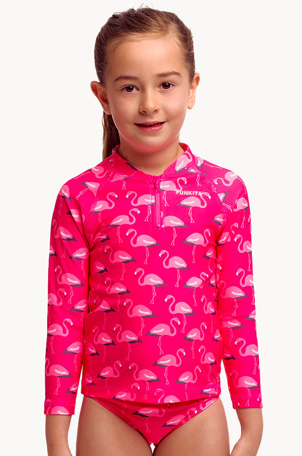 Funkita - Girls Flaming Go Gos Zippy Suntop - Flamingo | Swimwear Galore US