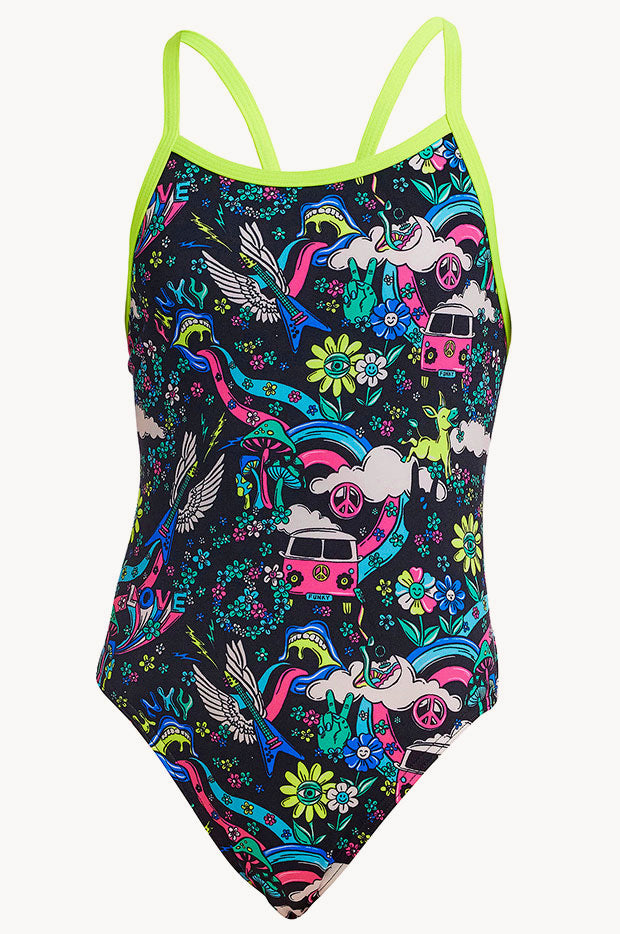 Funkita - Girls Hippy Dippy Eco Single Strap One Piece - Black/Multi