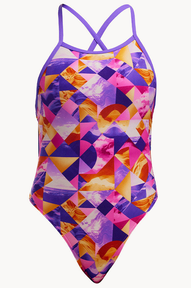 Funkita - Girls Ocean Sunset Tie Me Tight One Piece - Purple/Orange