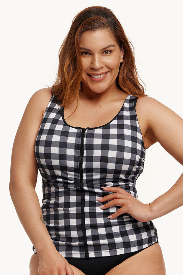Funkita - Check Deck DD/E Cup Zip Front Tankini Separate - Black/White